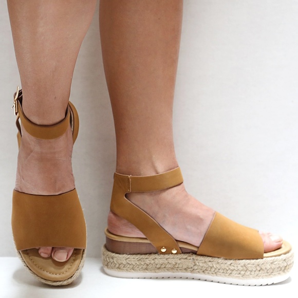 Shoes | New Tan Flatform Espadrille Platform Wedge Sandals | Poshmark